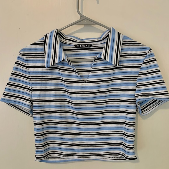 SHEIN | Tops | Blue Striped Cropped Polo | Poshmark